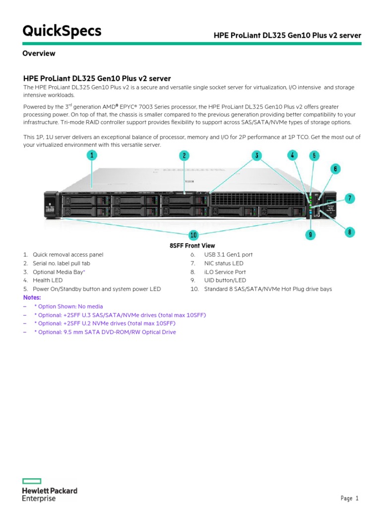 HPE ProLiant DL325 Gen10 Plus v2 Server-A50002564enw | Download Free PDF | Solid State Drive ...