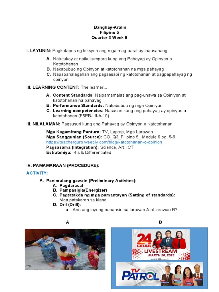 Katotohanan Opinyon: Activity | PDF