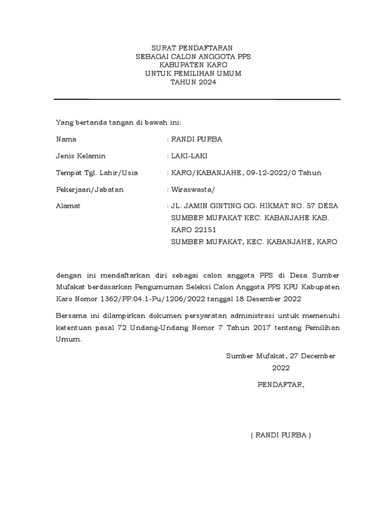 Surat Pendaftaran Randi-PPS | PDF