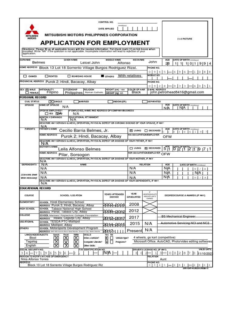 MMPC Application Form | PDF | Consent | Employment
