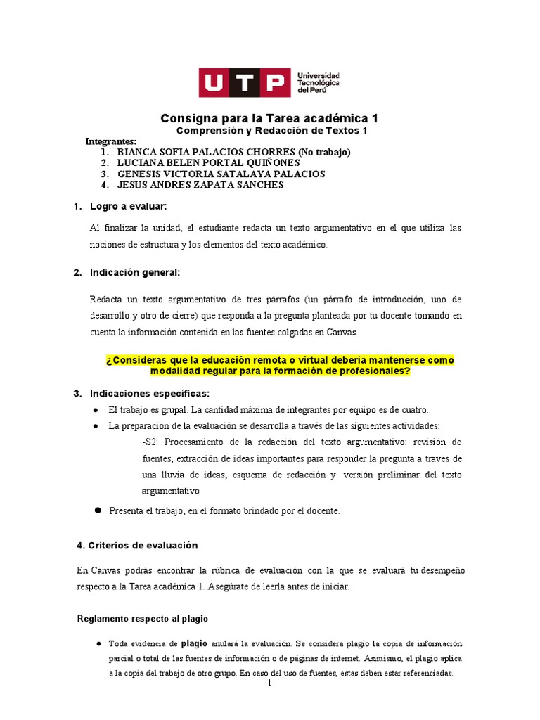 U1 GC - N01I - TA1Consigna - 23C1M (V) | PDF | Internet | Evaluación