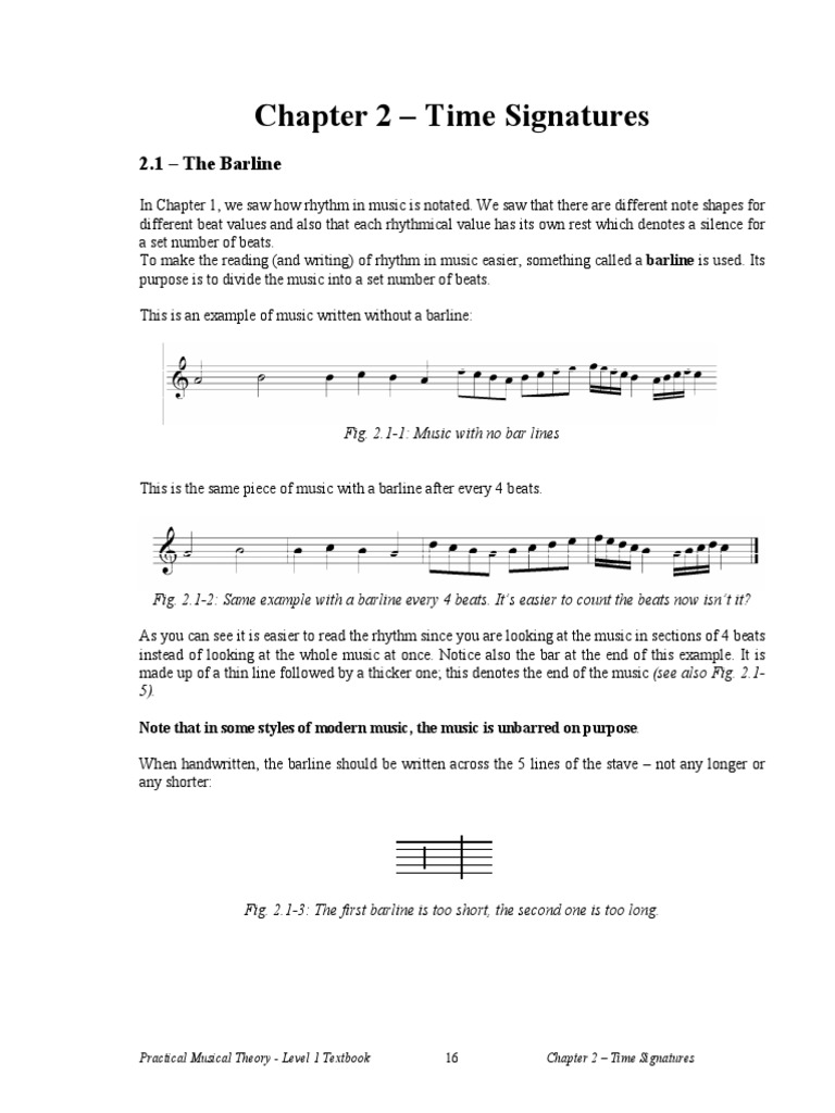 Chapter 2 - Time Signatures: 2.1 - The Barline | PDF | Musicology ...