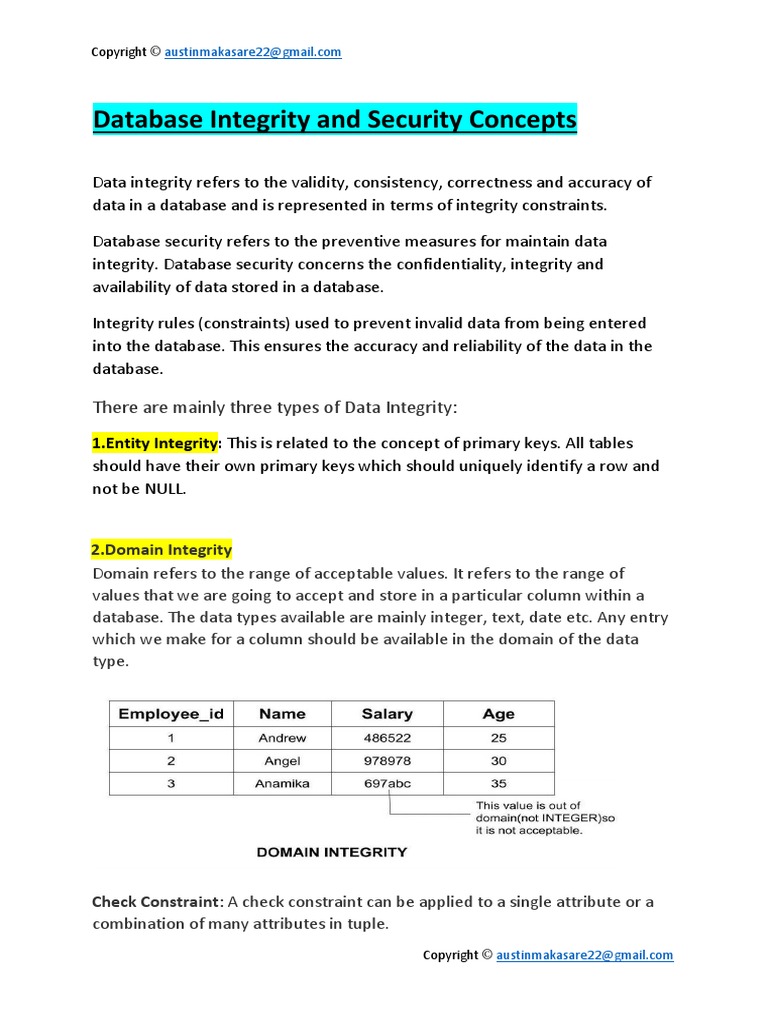 Database Integrity And Security Concepts Pdf Relational Database Databases