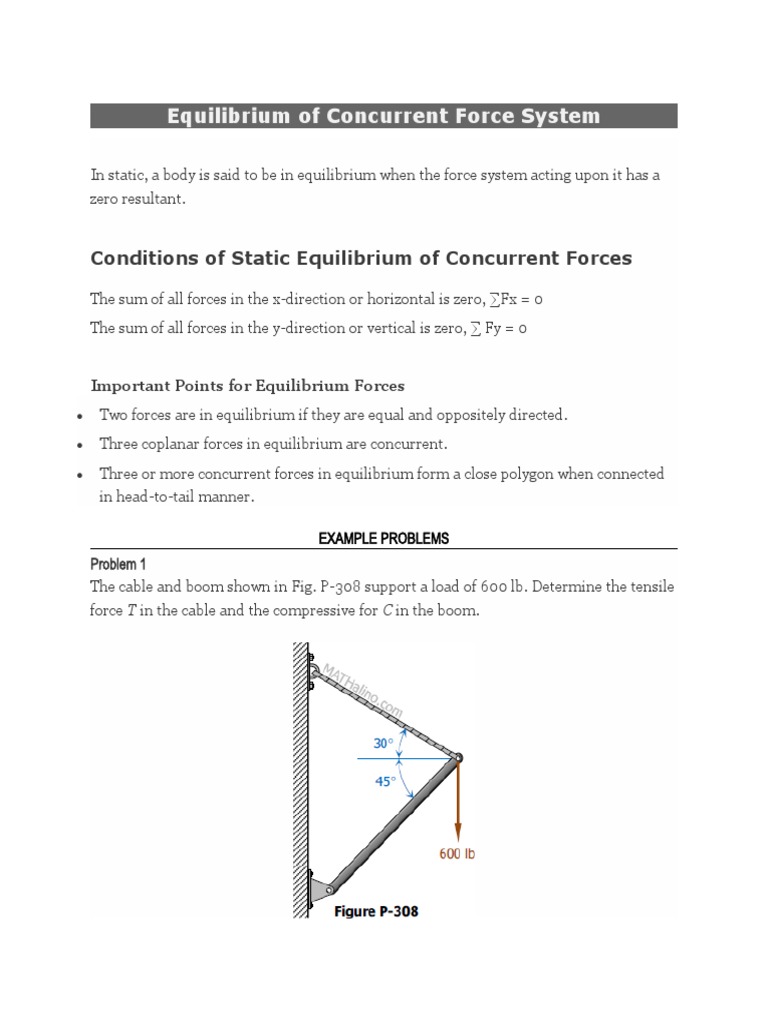 MECH 211 Equilibrium of Concurrent Force System | PDF | Force | Continuum Mechanics