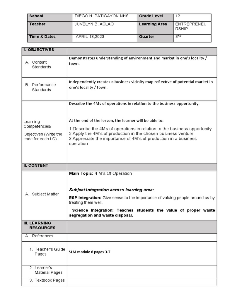 Cot 1 Math | PDF | Learning | Teachers