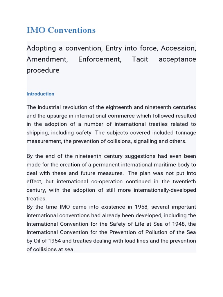 IMO Conventions Introduction | PDF | Ratification | Treaty
