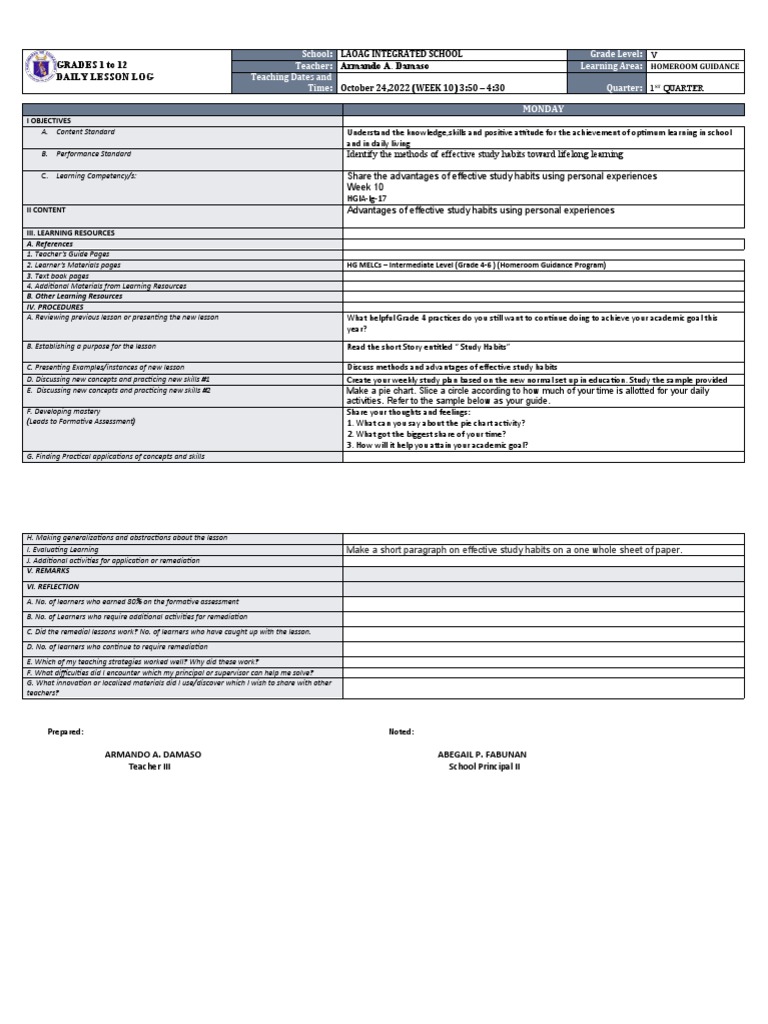 DLL HG5 Q1 | PDF | Learning | Teachers