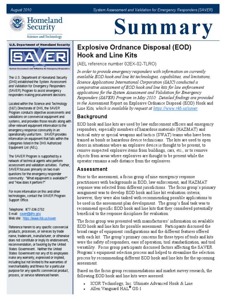 Explosive Ordnance Disposal (EOD) Hook and Line Kits: Background | PDF ...
