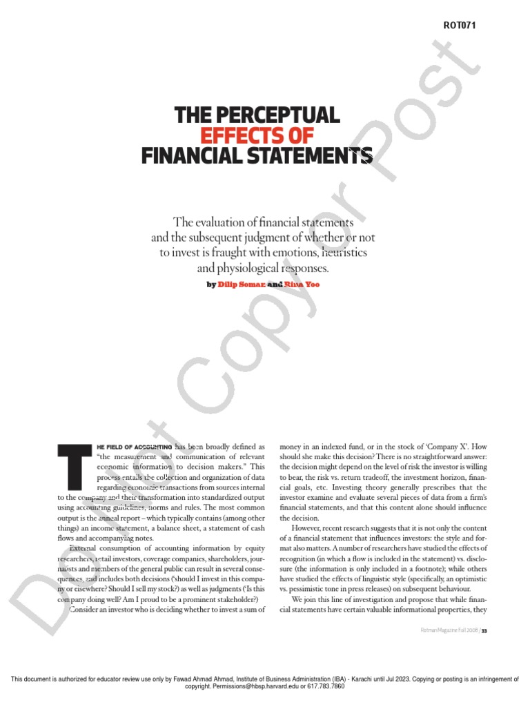 The Perceptual Effect of Financial Statements | PDF | Bias | Net ...