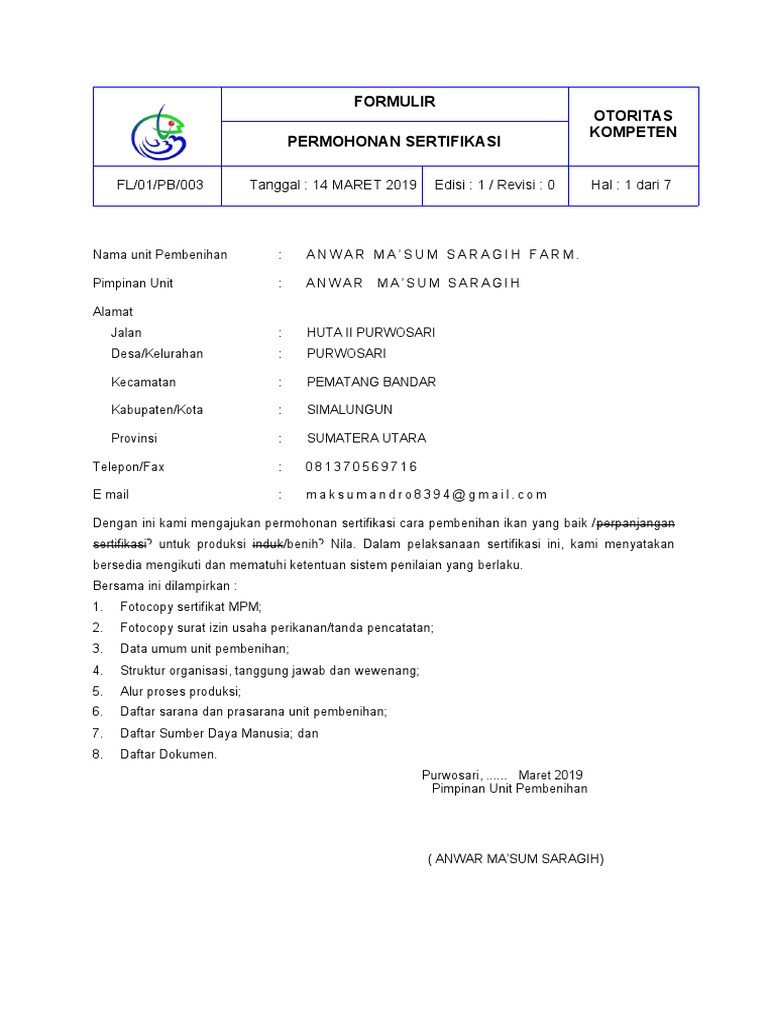 Form 01. Pengajuan Permohonan-Converted Sumber Sarana | PDF