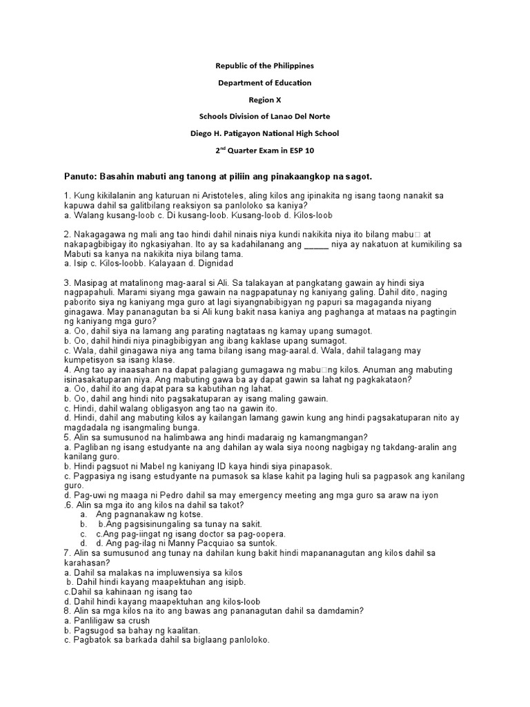 ESP 10 Summative Exam | PDF