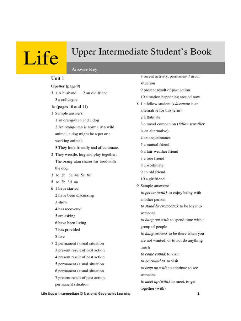 Upper Intermediate Student's Book: Unit 1 | PDF | Family | Concert