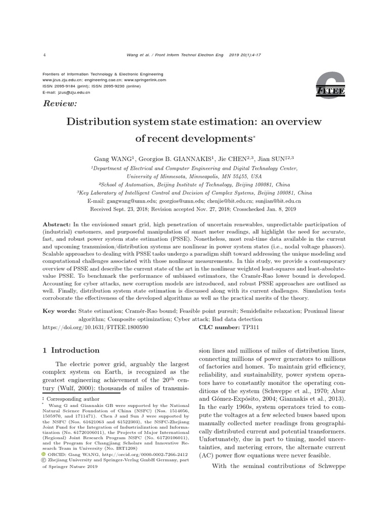 Distribution System State Estimation An Overview Of Recent Developments Pdf Mathematical