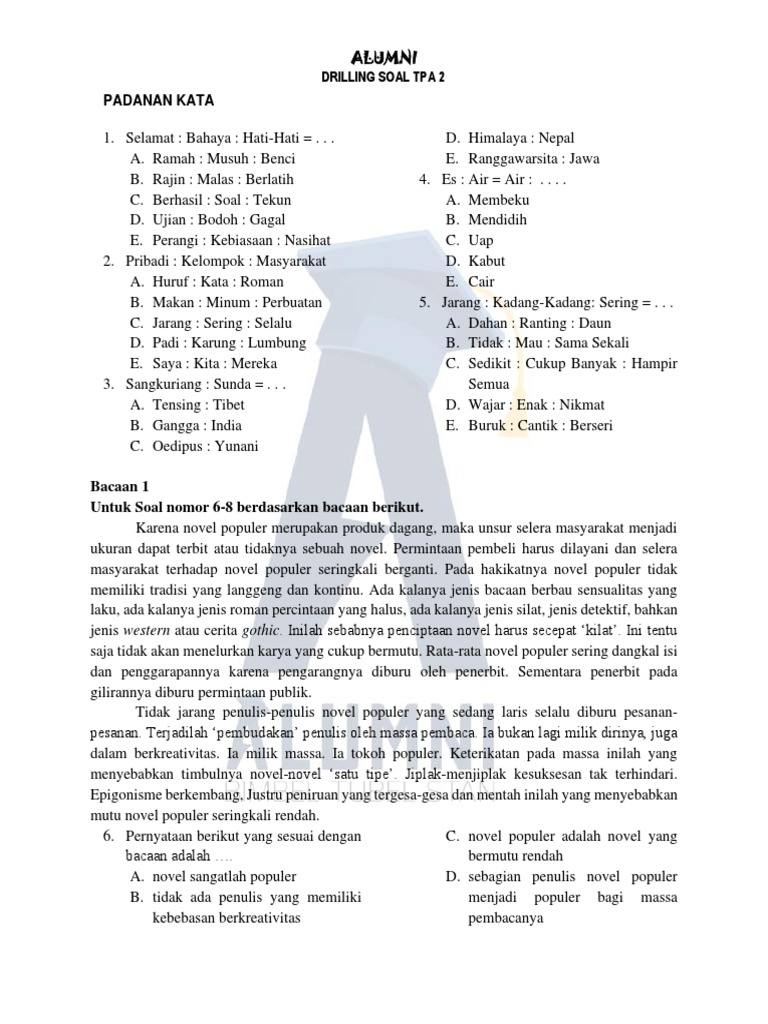 Drilling Soal TPA 2 | PDF