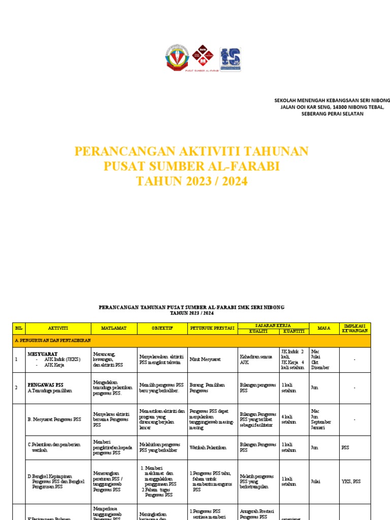 Rancangan Tahunan PSS 2023 - 2024 | PDF