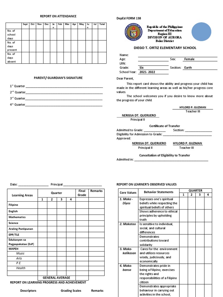 FORM 138 Intermediate | PDF | Psychology