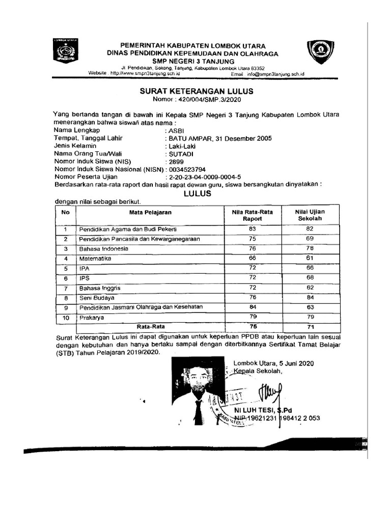 Surat Keterangan Lulus | PDF