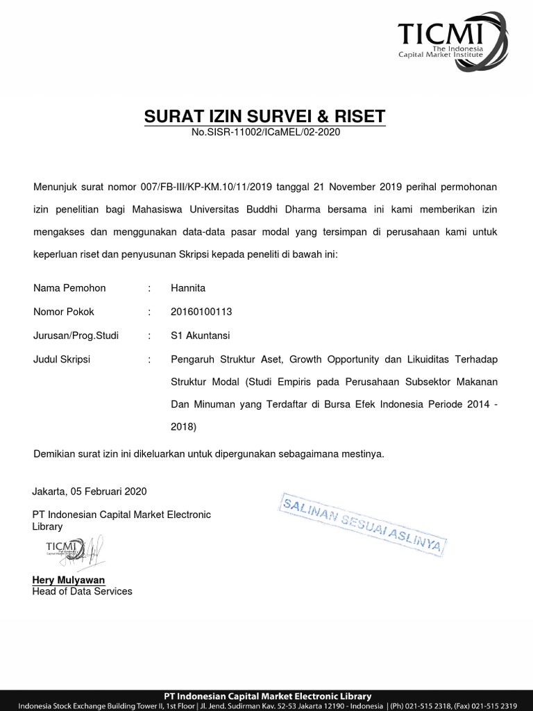 Surat Izin Riset (Salinan) - ICaMEL (TICMI) - Hannita-66276 | PDF