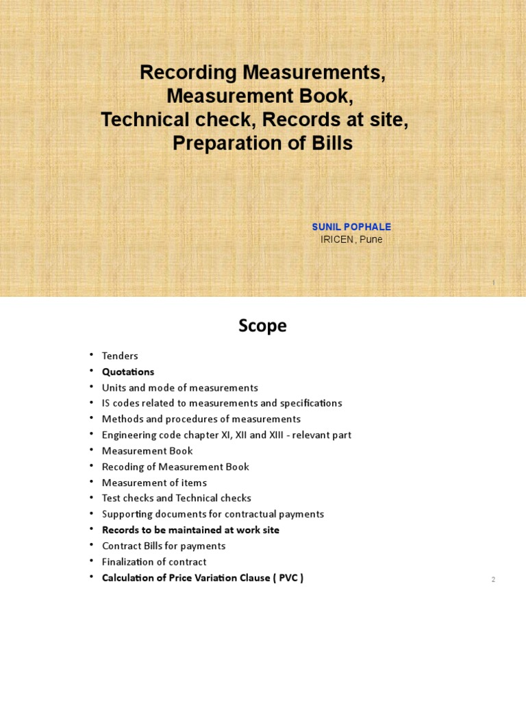 Recording Measurements, Measurement Book, Technical Check, Records at Site, Preparation of Bills ...