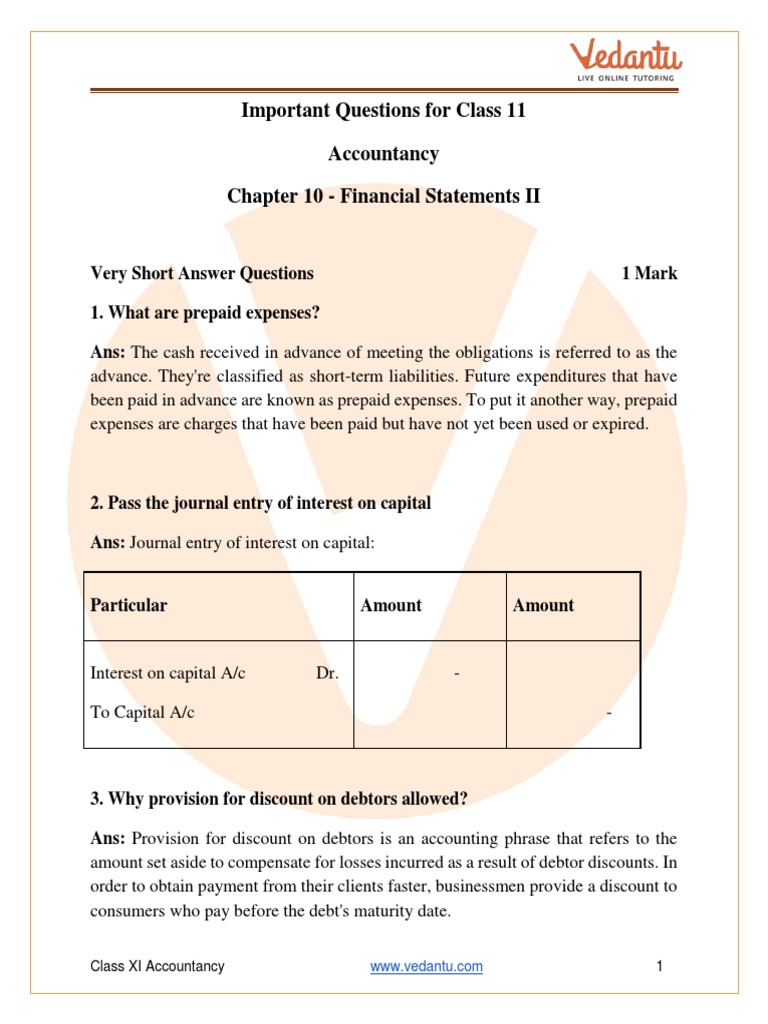 Important Questions For Class 11 Accountancy Chapter 10 - Financial ...