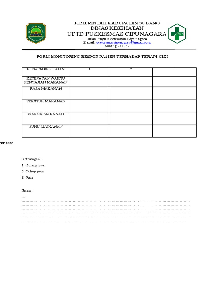 Formulir Monitoring Respon Pasien Terhadap Terapi Gizi | PDF