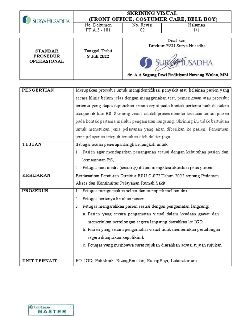 Skrining Visual (Front Office, Customer Care) 2022 | PDF