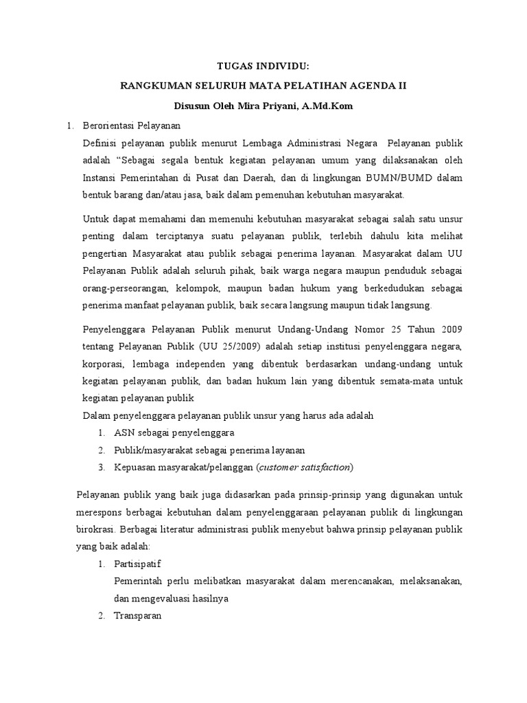 Tugas Individu - Rangkuman Seluruh Mata Pelatihan Agenda I | PDF