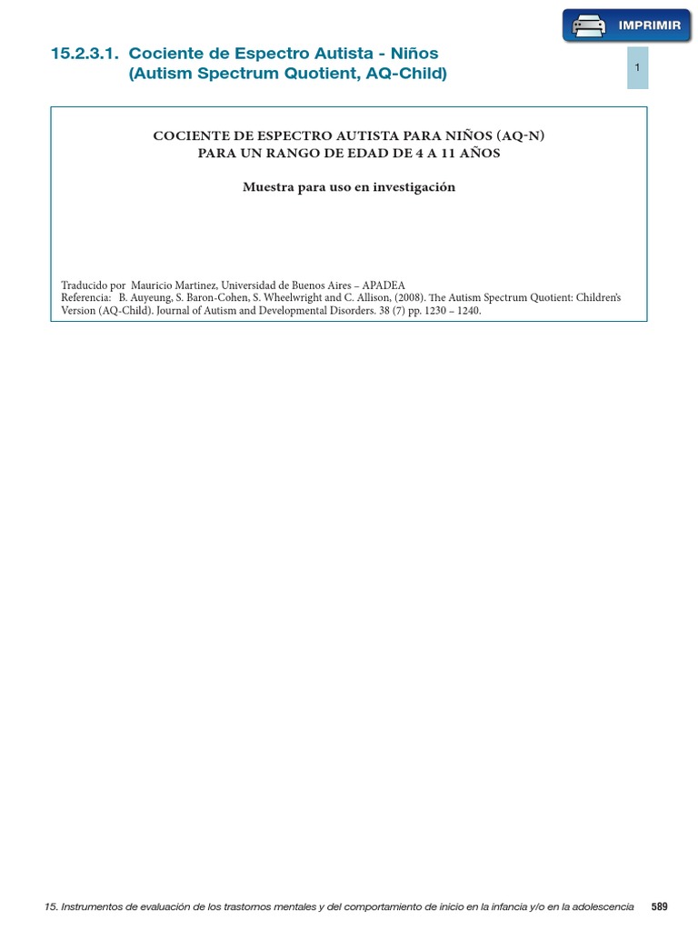 15.2.3.1. Cociente de Espectro Autista - Niños (Autism Spectrum Quotient, AQ-Child) | PDF