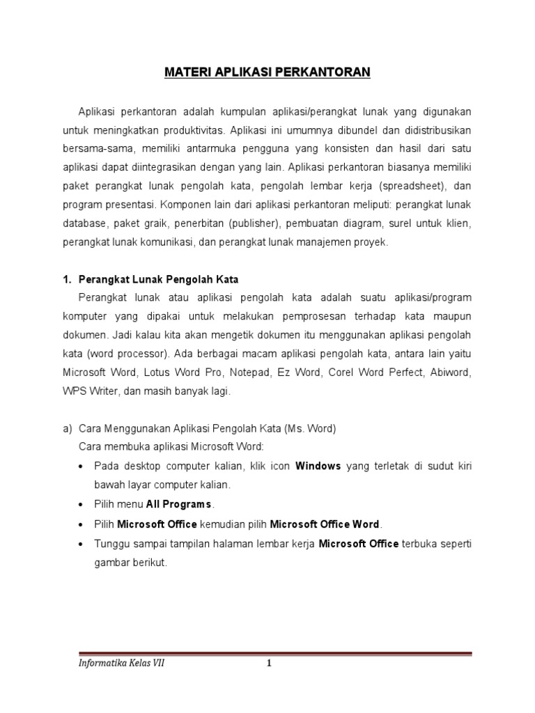 Materi Aplikasi Perkantoran Kelas VII | PDF
