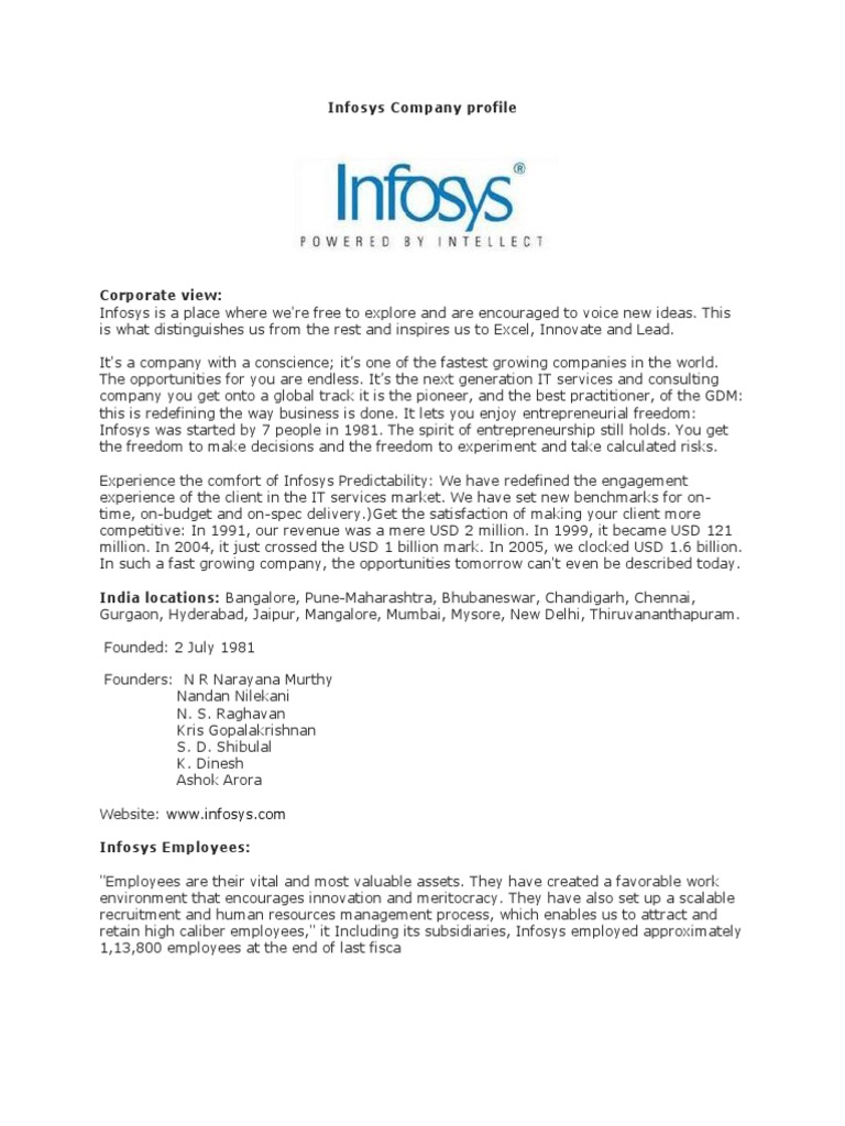 Infosys Company Profile | System Administrator | Programmer