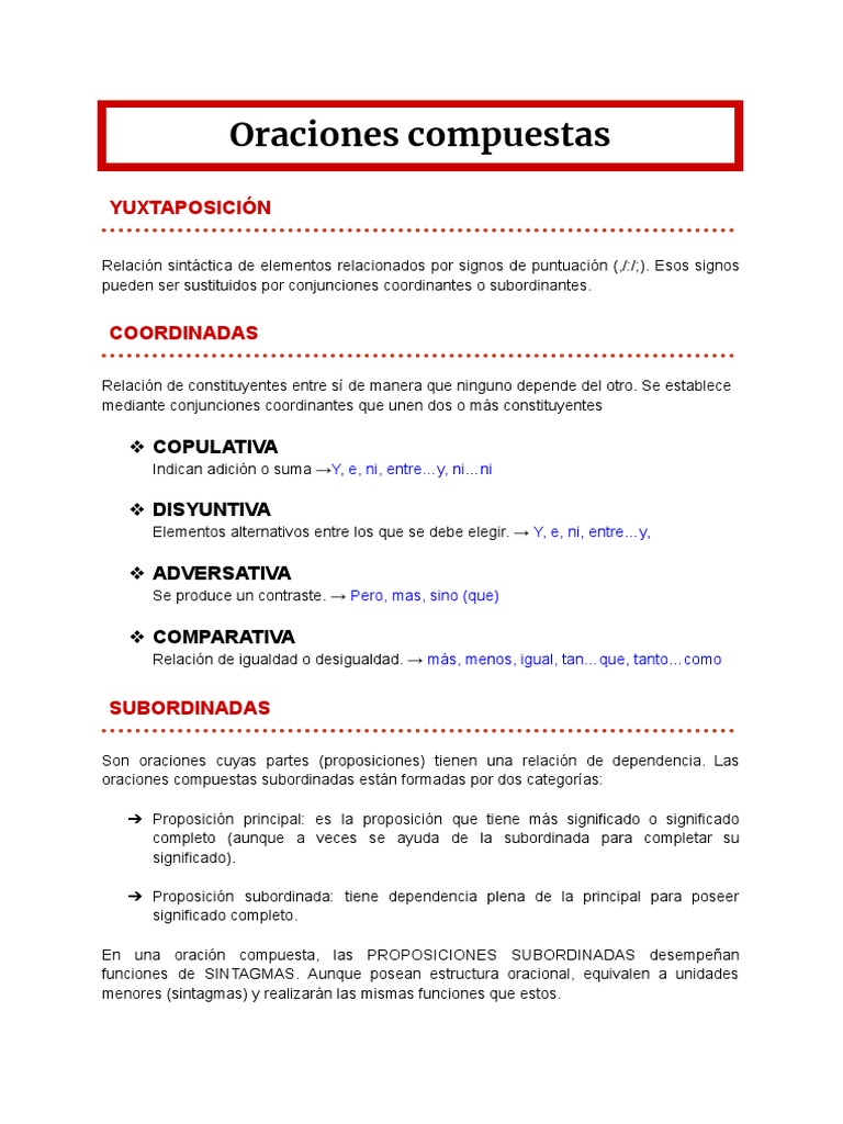 Oraciones Compuestas | PDF | Oración (Lingüística) | Sintaxis