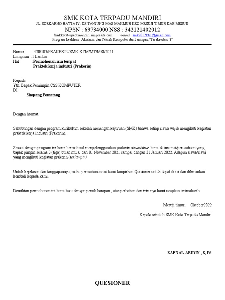 Surat SMK KTM 3 Lembar | PDF