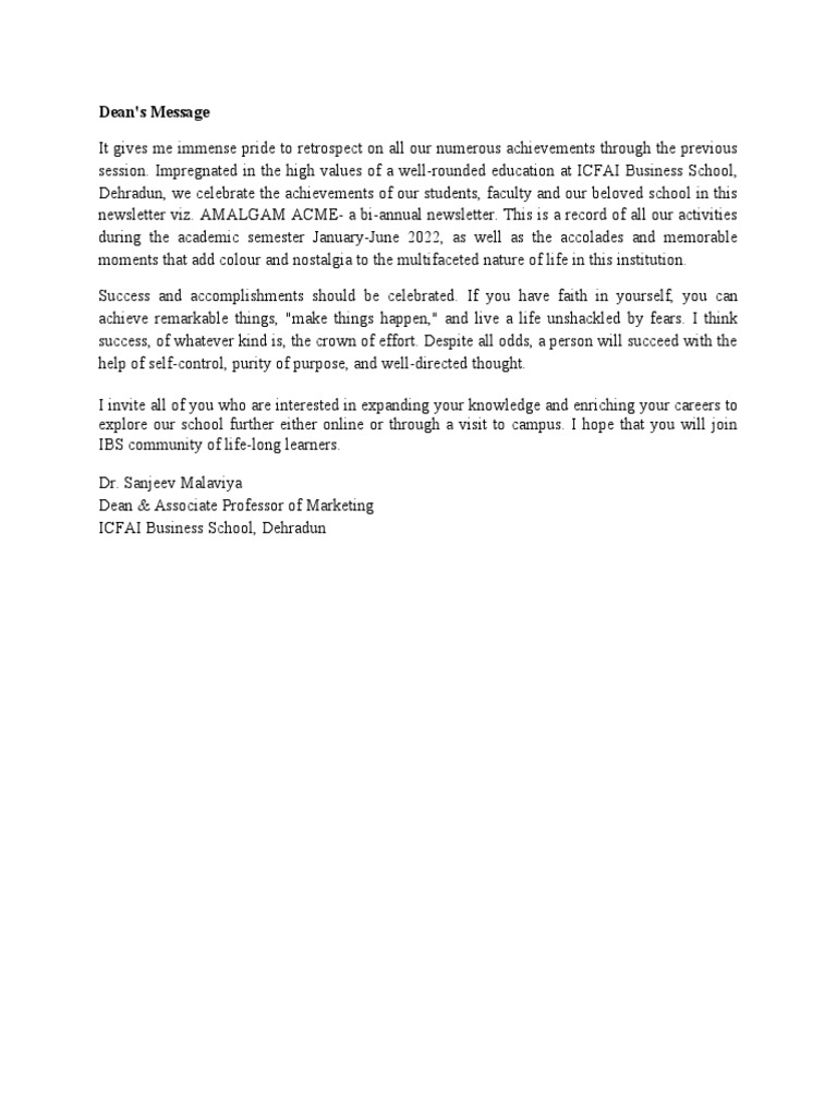 Dean's Message | PDF