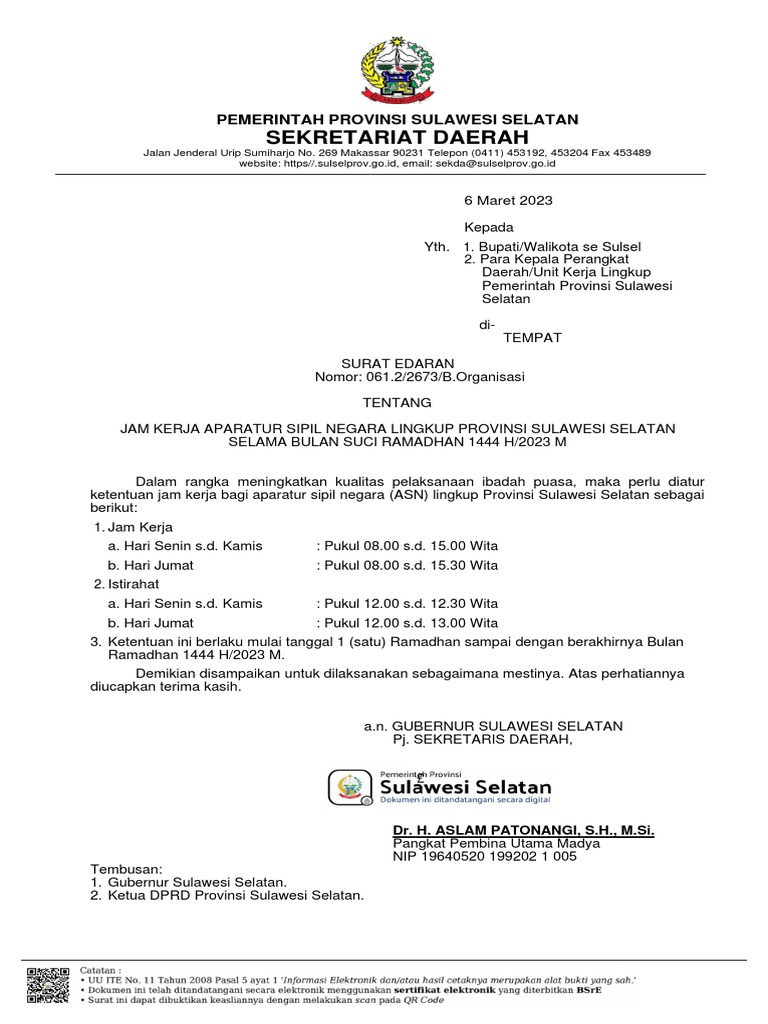 Se Jam Kerja Selama Ramadhan 1444 H | PDF