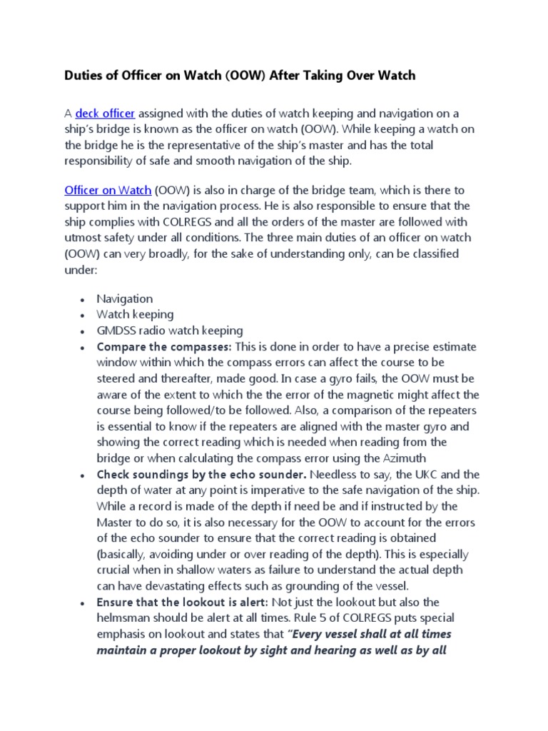 Duties of Officer On Watch | PDF | Navigation | Compass