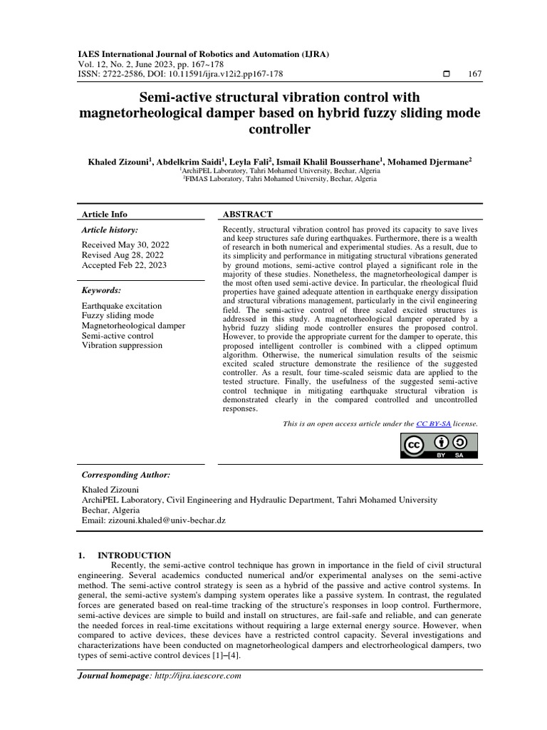Semi Active Structural Vibration Control With Magnetorheological Damper