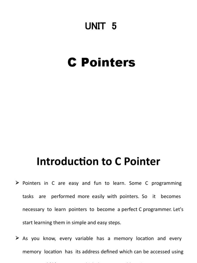 Unit 5: C Pointers | PDF