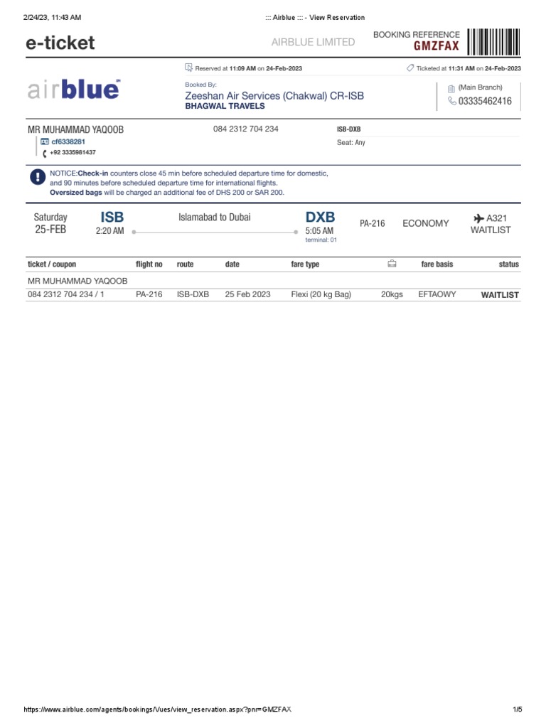 Airblue - View Reservation | PDF