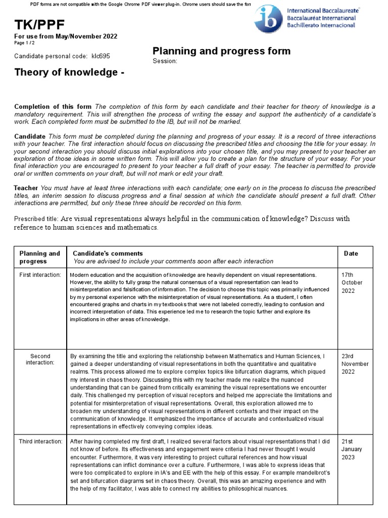 TK/PPF: Theory of Knowledge - Planning and Progress Form | PDF ...