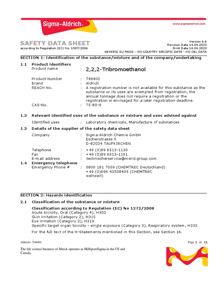 Safety Data Sheet: 2,2,2-Tribromoethanol | Download Free PDF ...