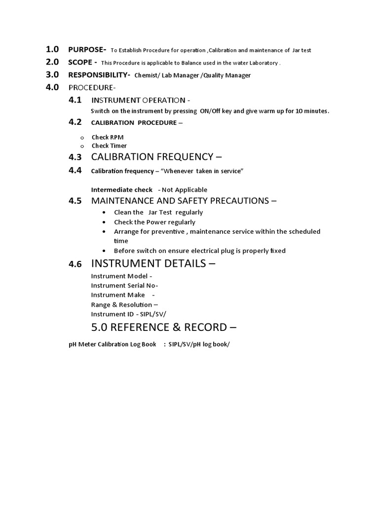 Jar Test Equipment Calibration Procedure | PDF | Technology & Engineering