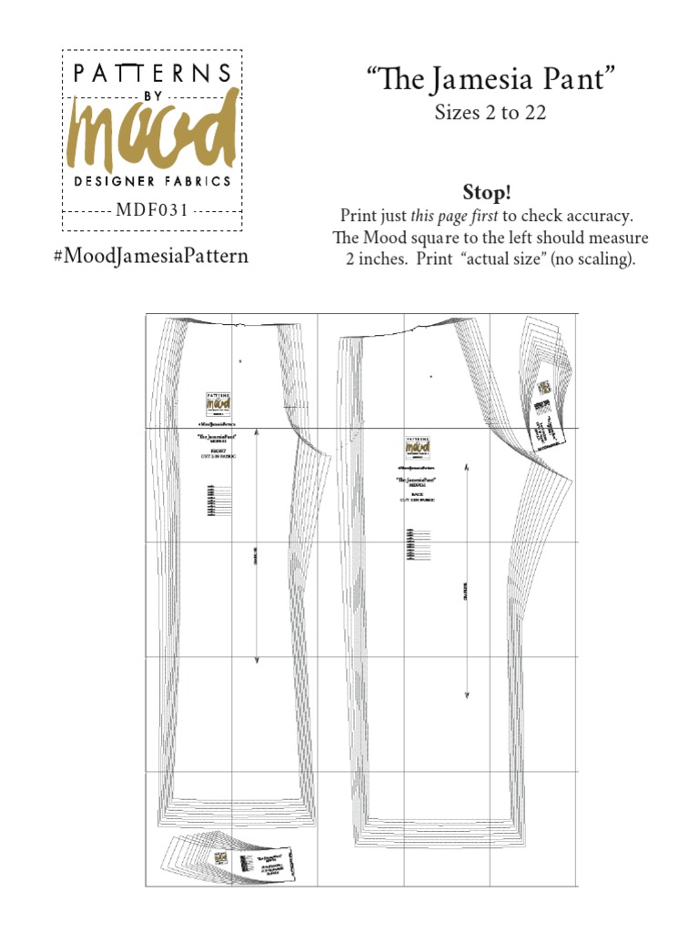 Sewing Pattern for Jamesia Pant | PDF
