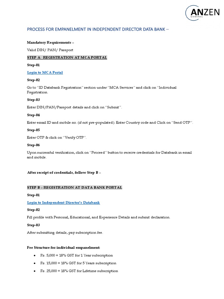 Process For Empanelment in Independent Director Data Bank | PDF ...