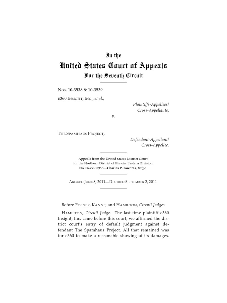 E360 v. Spamhaus, 10-3538 & 39 (7th Cir. Sept. 2, 2011) | PDF ...