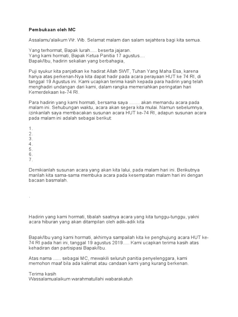 Naskah MC 17 Agustus | PDF