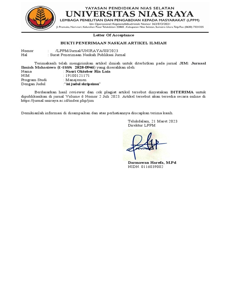 Letter of Acceptance (LOA) | PDF