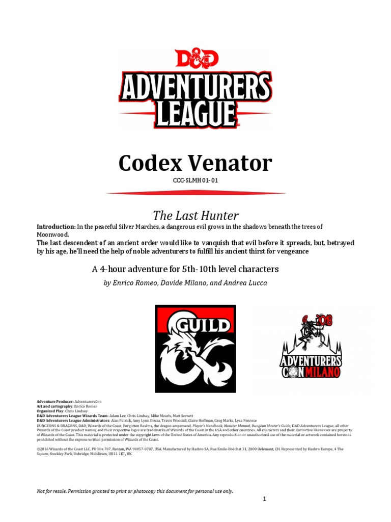 CCC SLMH01 01 Codex Venator The Last Hunter | PDF | Wizards Of The Coast | Dungeons & Dragons