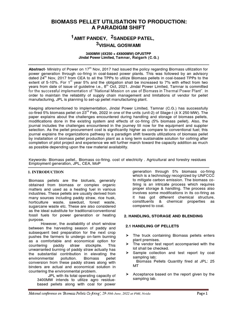 Paper On Diversification of Power Producer Into Pellet Manufacturing ...