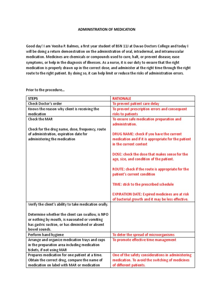 Administration Of Medication Pdf Injection Medicine Syringe