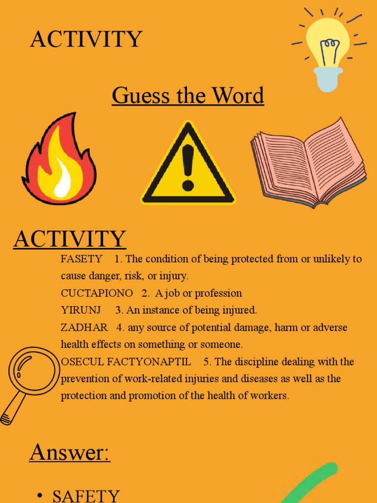 Guess The Word Activity | PDF | Occupational Safety And Health | Safety
